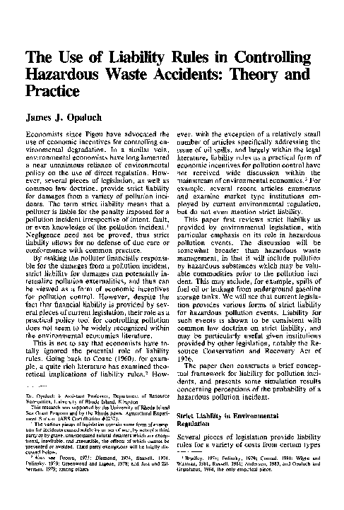 (PDF) The Use of Liability Rules in Controlling Hazardous Waste ...