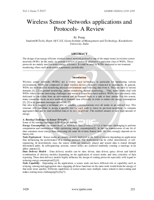 Pdf Wireless Sensor Networks Applications And Protocols A Review