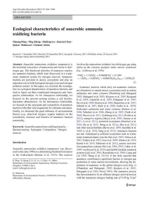 (PDF) Ecological characteristics of anaerobic ammonia oxidizing bacteria