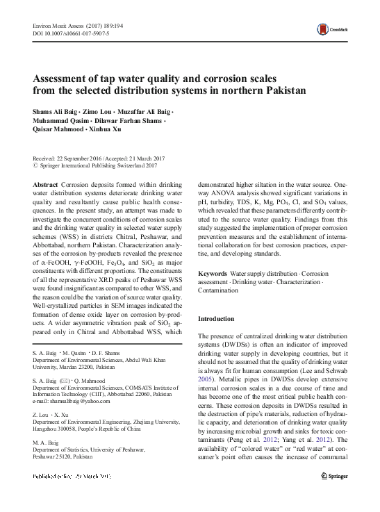 (PDF) Assessment of tap water quality and corrosion scales from the ...
