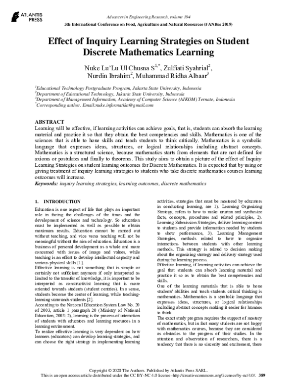(PDF) Effect of Inquiry Learning Strategies on Student Discrete ...