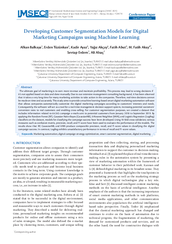 (PDF) Developing Customer Segmentation Models for Digital Marketing ...