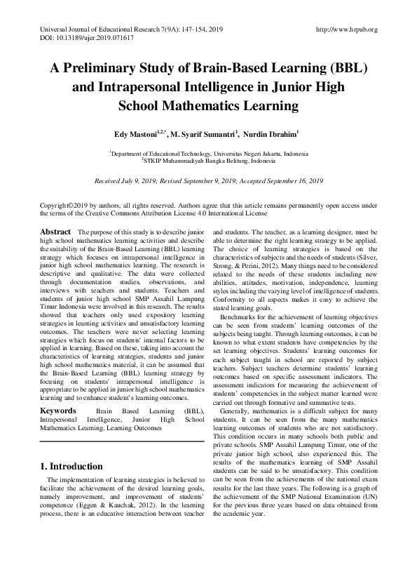 (PDF) A Preliminary Study of Brain-Based Learning (BBL) and ...
