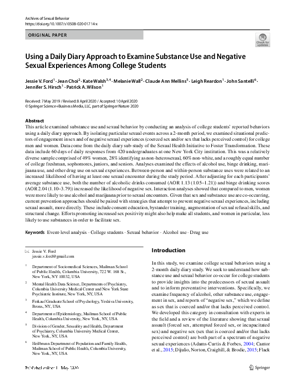 (PDF) Using a Daily Diary Approach to Examine Substance Use and ...