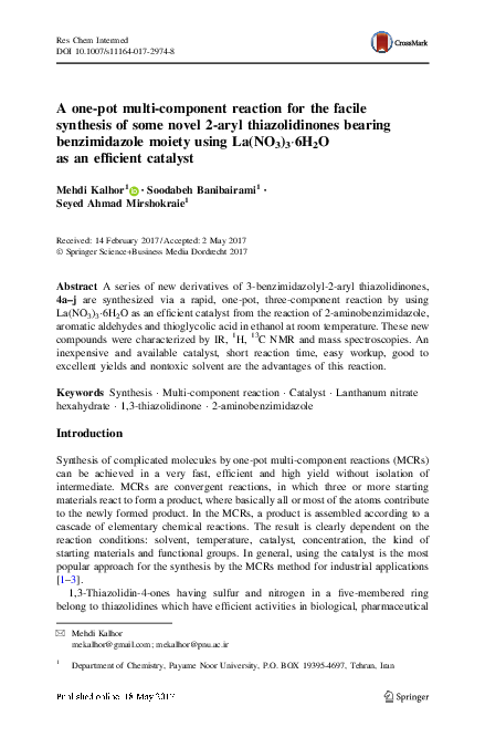 (PDF) A one-pot multi-component reaction for the facile synthesis of ...