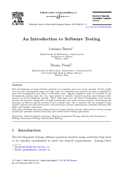 (PDF) An Introduction to Software Testing