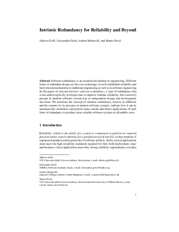 (PDF) Intrinsic Redundancy for Reliability and Beyond