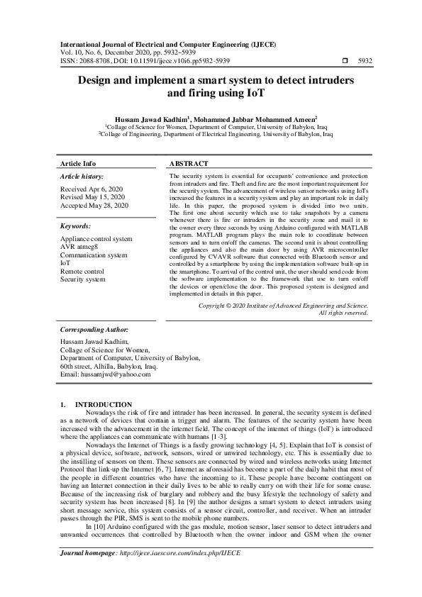 (PDF) Design and implement a smart system to detect intruders and firing using IoT