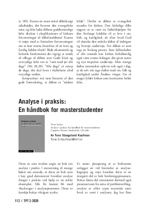 (PDF) Trine Anker: Analyse i praksis - En håndbok for masterstudenter | Tone Stangeland Kaufman ...