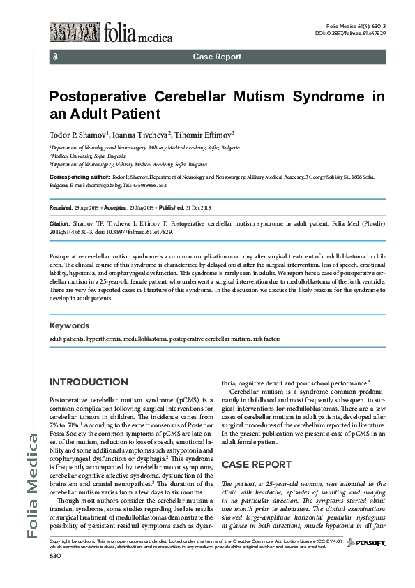 (PDF) Cerebellar mutism syndrome