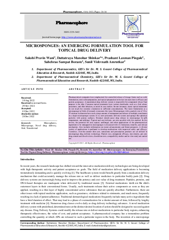 (PDF) Microsponges: An Emerging Formulation Tool for Topical Drug Delivery