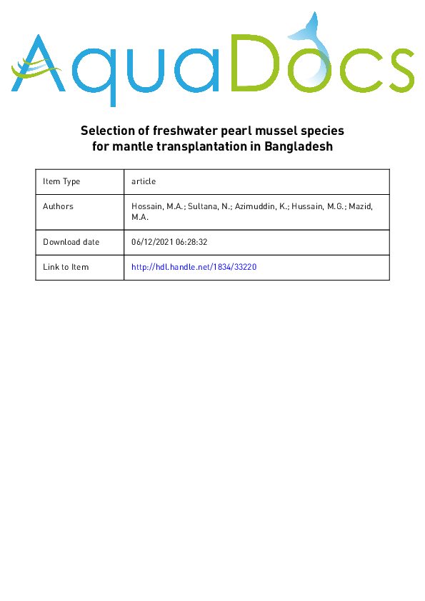 (PDF) Selection of freshwater pearl mussel species for ...