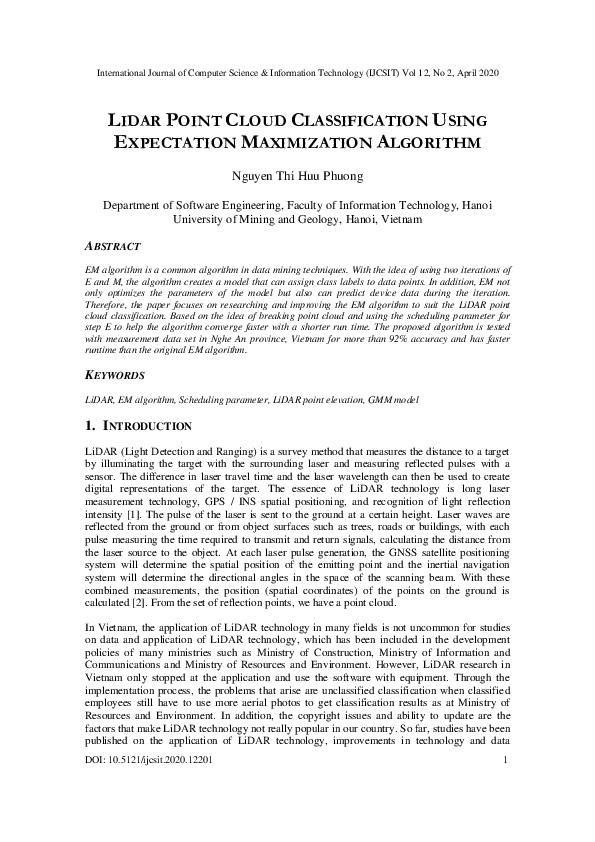 Pdf Lidar Point Cloud Classification Using Expectation Maximization Algorithm Phương Phương