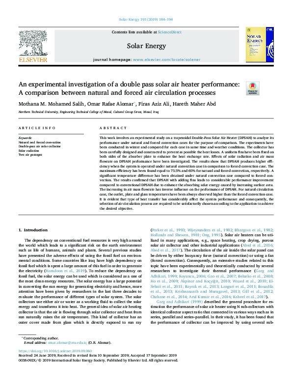 (PDF) An experimental investigation of a double pass solar air heater performance: A comparison ...