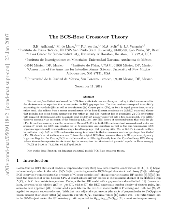 (PDF) The BCS–Bose crossover theory