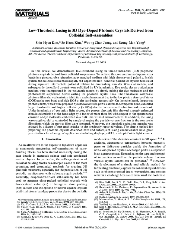 (PDF) Low-Threshold Lasing in 3D Dye-Doped Photonic Crystals Derived ...