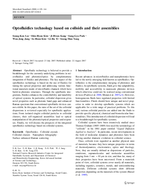 (PDF) Optofluidics technology based on colloids and their assemblies