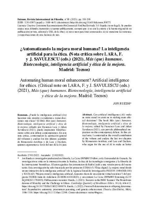 (PDF) ¿Automatizando la mejora moral humana? La inteligencia artificial ...