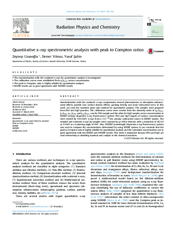 (PDF) Quantitative x-ray spectrometric analysis with peak to Compton ratios