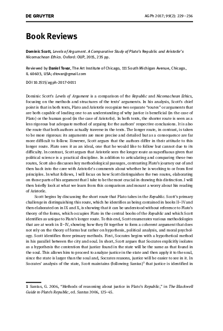 (PDF) Dominic Scott, Levels of Argument. A Comparative Study of Plato’s ...