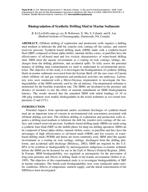 (PDF) Biodegradation of Synthetic Drilling Mud in Marine Sediments