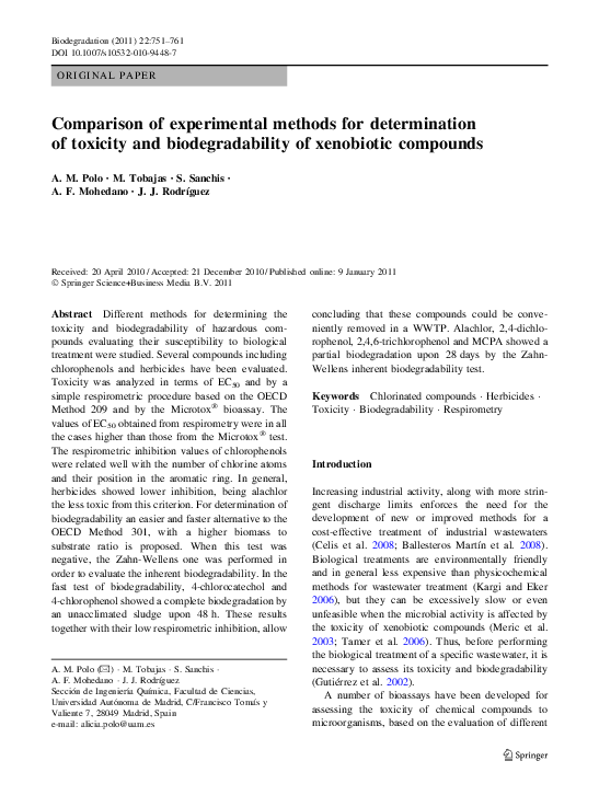 (PDF) Comparison of experimental methods for determination of toxicity ...