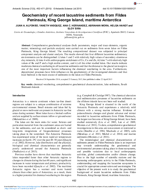 (PDF) Geochemistry of recent lacustrine sediments from Fildes Peninsula, King George Island ...