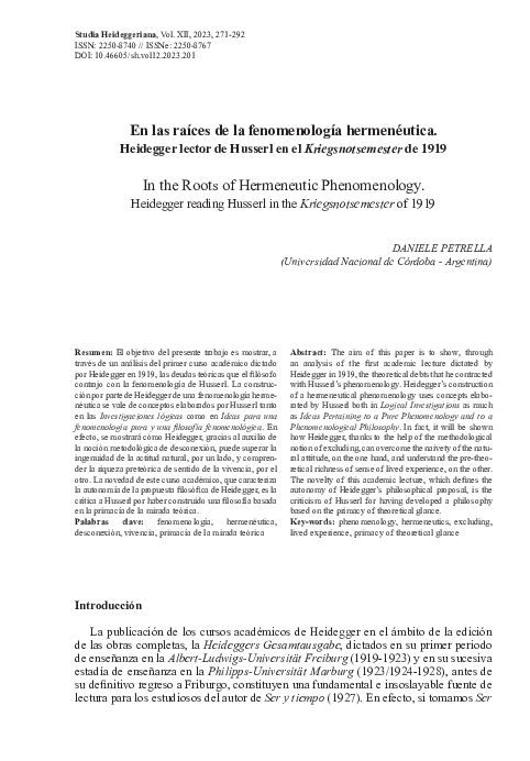 (PDF) En las raíces de la fenomenología hermenéutica