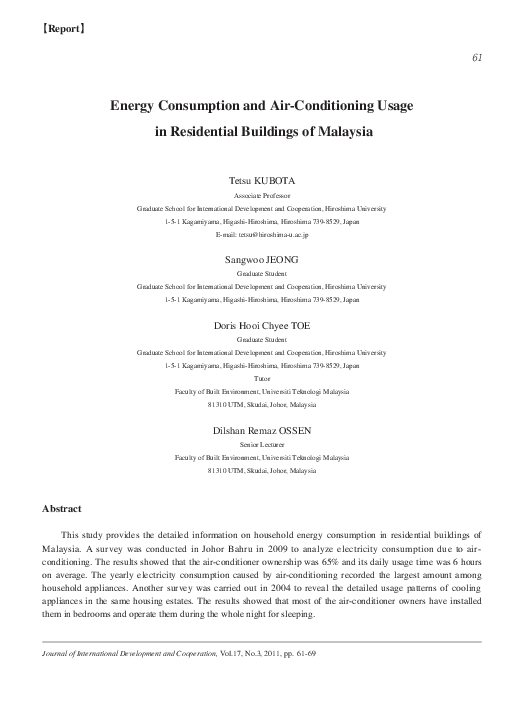 (PDF) Energy Consumption and Air-Conditioning Usage in Residential Buildings of Malaysia