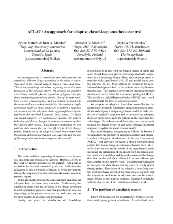 (PDF) ACLAC: An approach for adaptive closed-loop anesthesia control