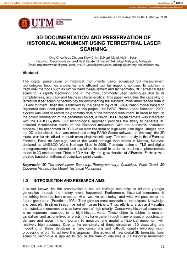 (PDF) 3D Documentation and Preservation of Historical Monument Using ...