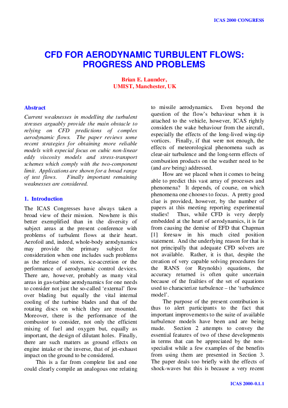 (PDF) CFD for aerodynamic turbulent flows: progress and problems