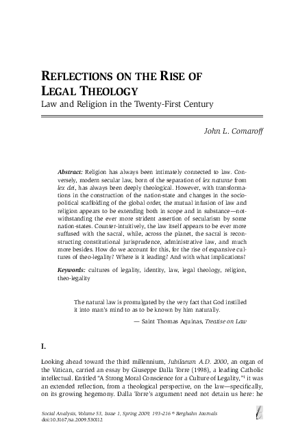 Pdf Reflections On The Rise Of Legal Theology Law And Religion In The Twenty First Century