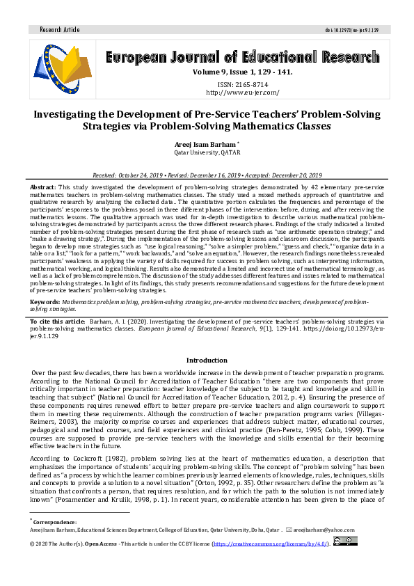(PDF) Investigating the Development of Pre-Service Teachers’ Problem ...