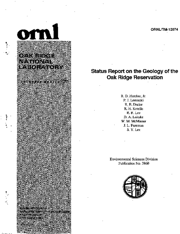 (PDF) Status Report on the Geology of the Oak Ridge Reservation
