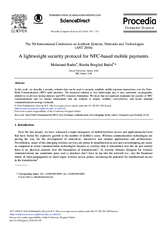 (PDF) A Lightweight Security Protocol for NFC-based Mobile Payments