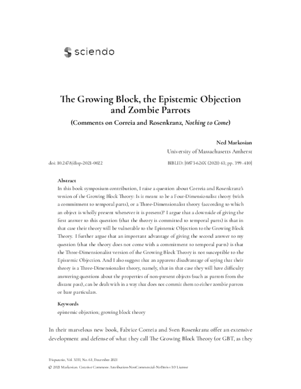 (PDF) The Growing Block, the Epistemic Objection and Zombie Parrots