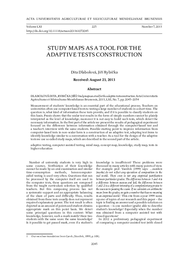 (PDF) Study maps as a tool for the adaptive tests construction