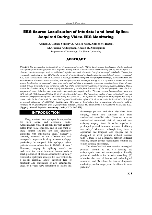 (PDF) EEG Source Localization of Interictal and Ictal Spikes Acquired During Video-EEG Monitoring