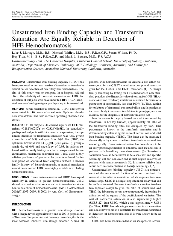 (PDF) Unsaturated iron binding capacity and transferrin saturation are ...