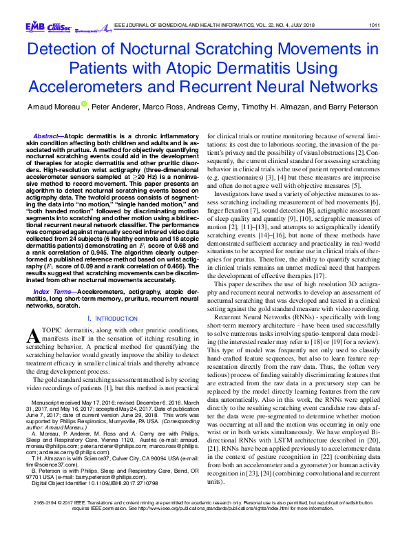 (PDF) Detection of Nocturnal Scratching Movements in Patients with Atopic Dermatitis Using ...