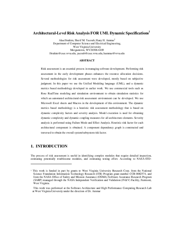 (PDF) Architectural-Level Risk Analysis for UML Dynamic Specifications | Alaa hassan - Academia.edu