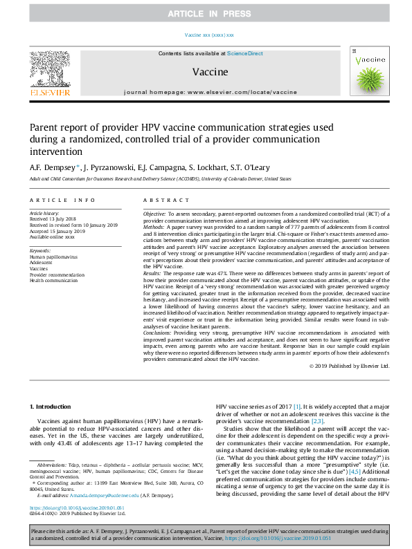 (PDF) Parent report of provider HPV vaccine communication strategies ...