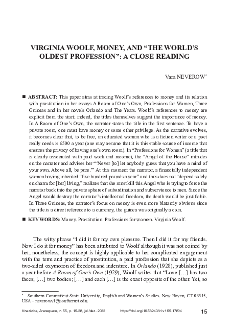 (PDF) Virginia Woolf, money, and “the world’s oldest profession”