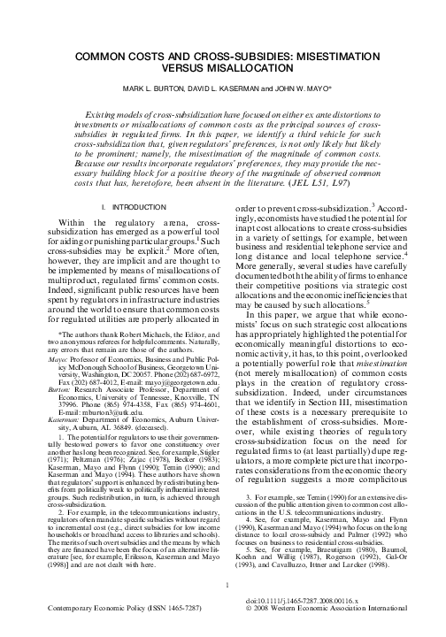 (PDF) Common Costs and Cross-Subsidies: Misestimation Versus Misallocation