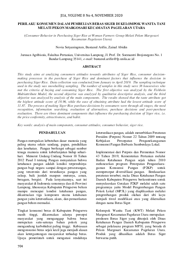 (PDF) Perilaku Konsumen Dalam Pembelian Beras Siger DI Kelompok Wanita ...