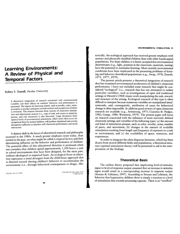 (PDF) Zentall, S. S. (1983). Learning environments: A review of physical and temporal factors ...
