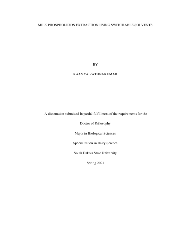 (PDF) Milk Phospholipids Extraction Using Switchable Solvents | kaavya ...