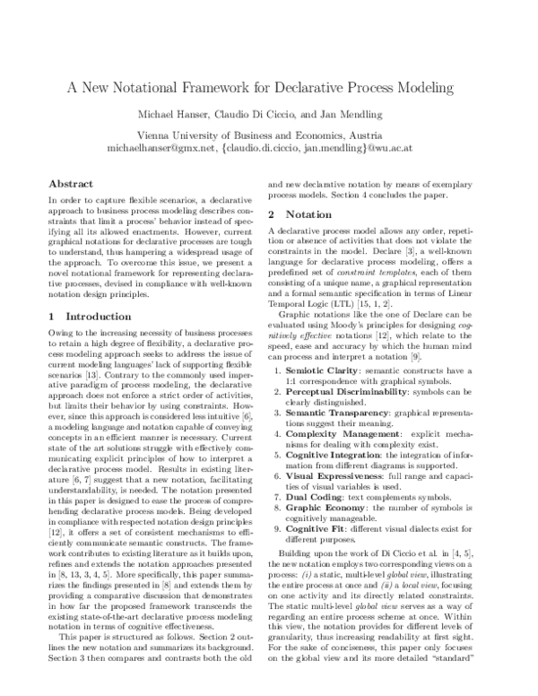 (PDF) A New Notational Framework for Declarative Process Modeling