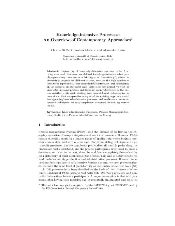 (PDF) Knowledge-intensive Processes: An Overview of Contemporary Approaches